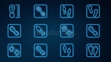 Set Line Rabbit And Hare Paw Footprint Human Footprints Shoes Square