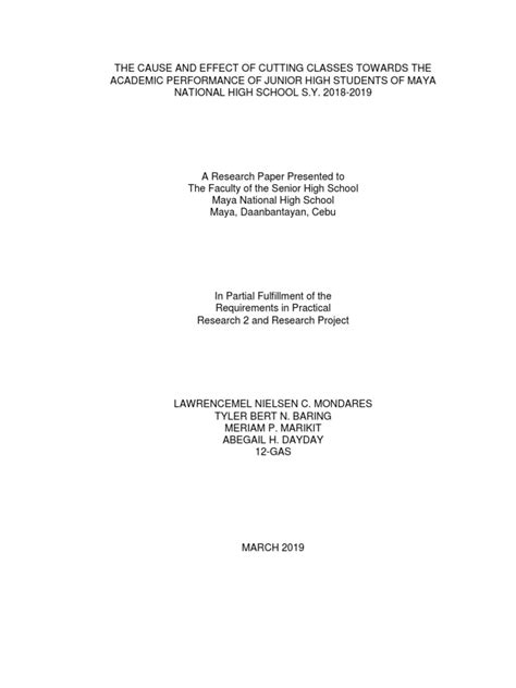 The Cause And Effect Of Cutting Classes Towards The Academic