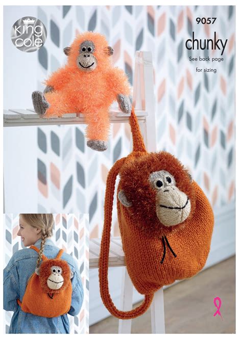 King Cole Chunky Knitting Pattern Tinsel Orangutan Backpack And Toy
