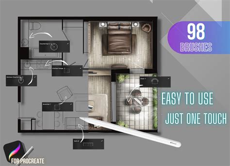 98 Architectural Brushes For Procreate Sketch Brushes Interior Stamps For Procreate Floor