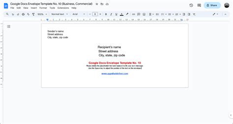 Google Docs Envelope Template All Sizes