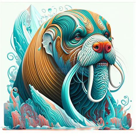 Cartoon Style Illustration Of A Walrus With A Grunge Effect Generative