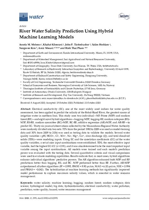 Pdf River Water Salinity Prediction Using Hybrid Machine Learning Models