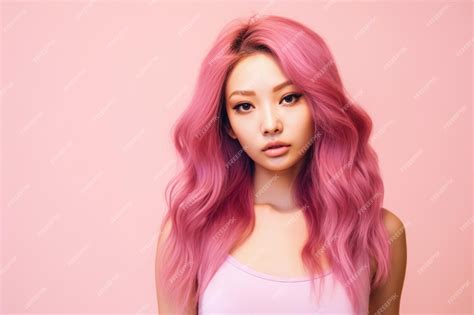 Premium Ai Image Young Japanese Pink Haired Woman On A Clean Background