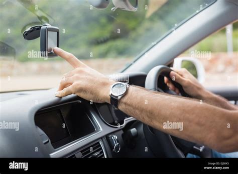 Man Using Satellite Navigation System Stock Photo Alamy