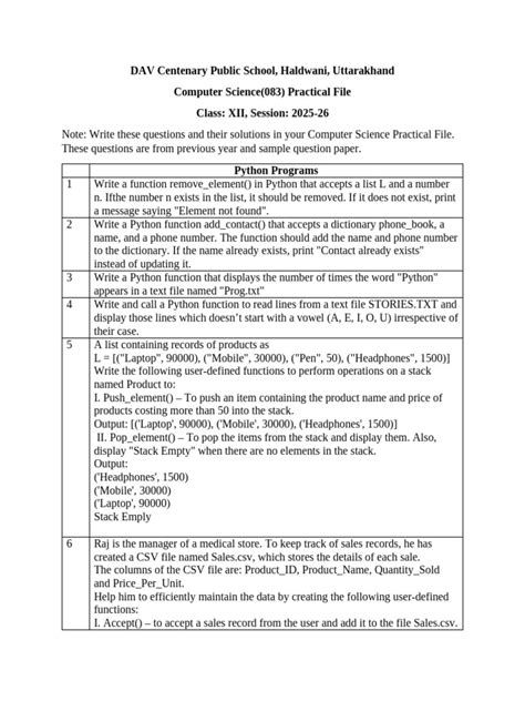 Computer Science Practical File Pdf Function Mathematics Databases