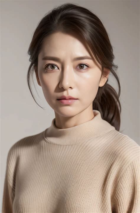 A Woman In A Beige Sweater Poses For A Photo Seaart Ai