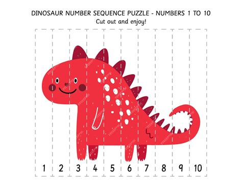 어린이를 위한 공룡 숫자 순서 퍼즐 숫자 1부터 10까지 미취학 아동을 위한 교육 게임 프리미엄 벡터