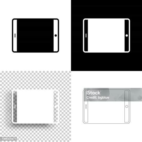 태블릿 Pc 수평 위치 디자인 아이콘입니다 빈 흰색 및 검은색 배경 선 아이콘 Brand Name Smart Phone에 대한