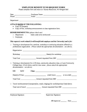 Fillable Online Hr Uoregon EMPLOYEE BENEFIT FUND REQUEST FORM Hr