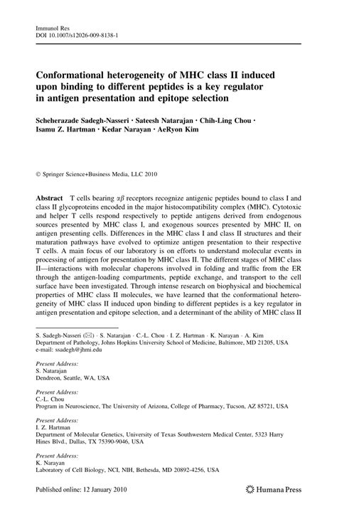 Pdf Conformational Heterogeneity Of Mhc Class Ii Induced Upon Binding To Different Peptides Is