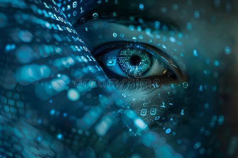 Close Up Of Digital Human Eye With Futuristic Data Interface And Binary