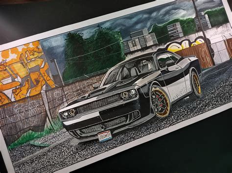 Hellcat Drawing 27x13inch 70x35cm R Dodge