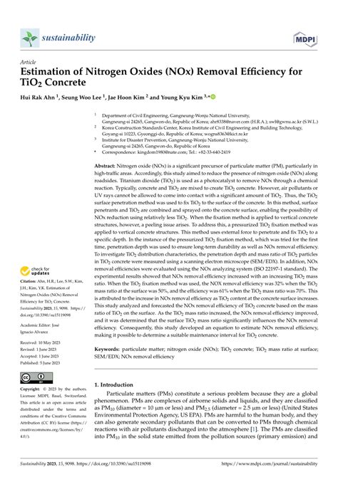 Pdf Estimation Of Nitrogen Oxides Nox Removal Efficiency For Tio2