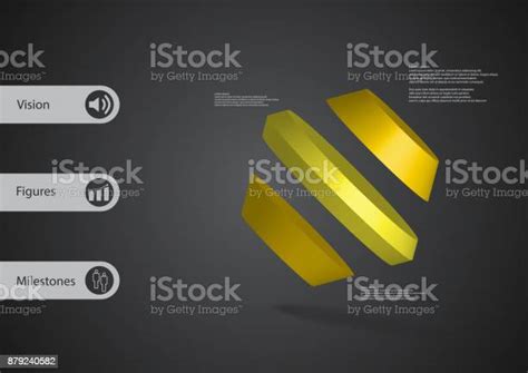 회전 된 육각형의 모티브로 3d 그림 Infographic 템플릿 세 가지 노란색 부분에 비스듬히 간단한 서명 및 사이드