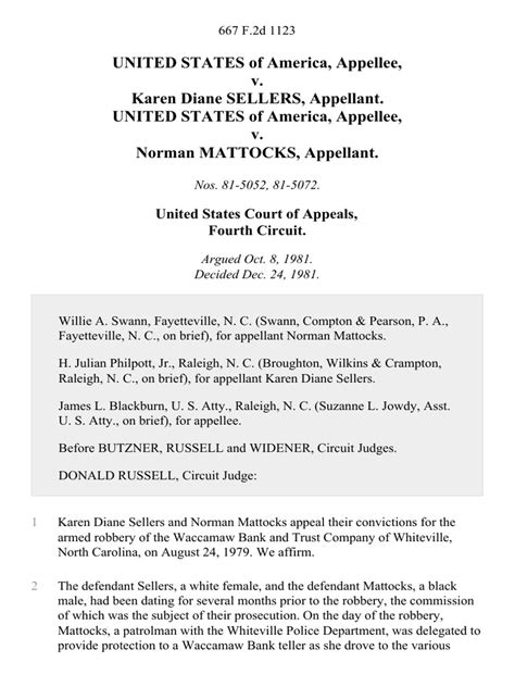 United States V Karen Diane Sellers United States Of America V