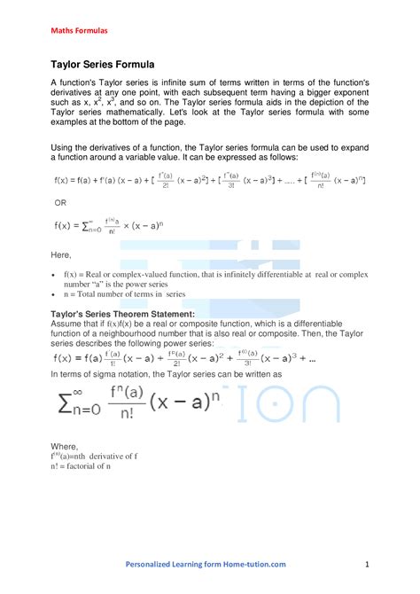 taylor series formula theory short notes and solved examples