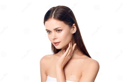 Happy Woman Posing With Hands On Face Smiling At Camera On White