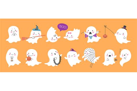 Cute Ghost Happy Halloween Ghosts Characters Spooky Expression Creat