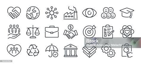 Csr 기업의 사회적 책임과 지속 가능성 편집 가능한 획 윤곽선 아이콘은 흰색 배경 평면 벡터 그림에 분리되어 있습니다 완벽한