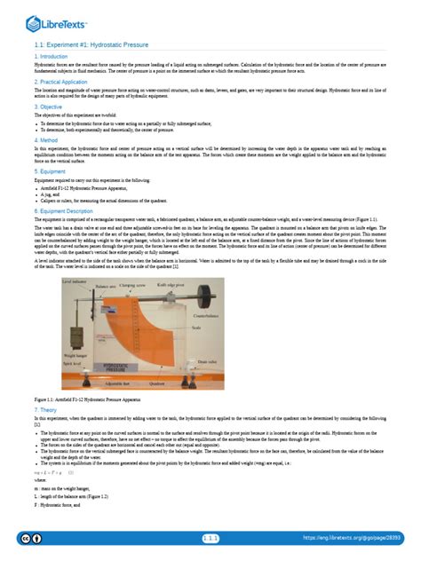 01 1 Experiment 1 Hydrostatic Pressure Pdf Pressure Force