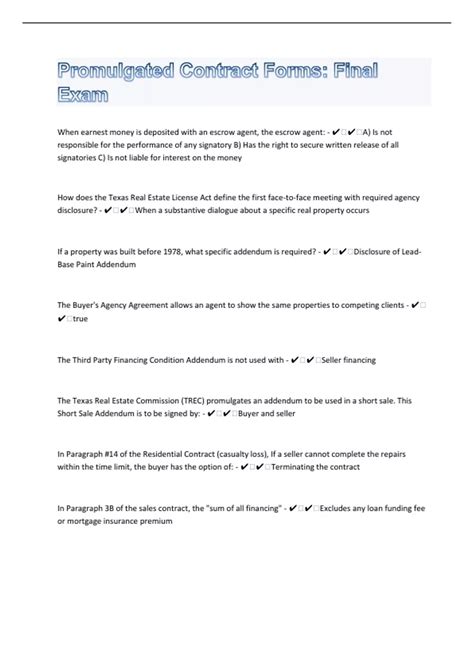 Promulgated Contract Forms 60 Final Exam Questions And Answers