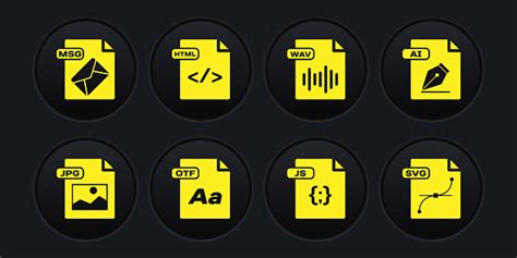 set file document ai otf js wav html svg and msg icon vector stock