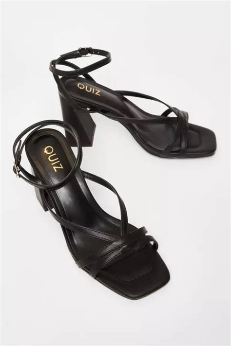 Black Strappy High Block Heels Quiz Clothing