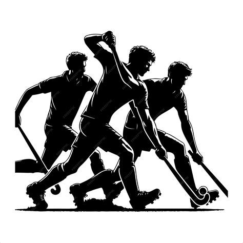 Silhouette Field Hockey Sport Male Players Action Vector Black Color