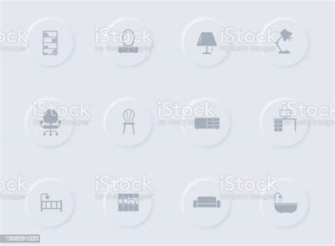 둥근 고무 버튼에 가구 회색 벡터 아이콘 웹 모바일 앱 Ui 디자인 및 프로모션 비즈니스 폴리그래피용 가구 아이콘 세트 로고에 대한 스톡 벡터 아트 및 기타 이미지 Istock