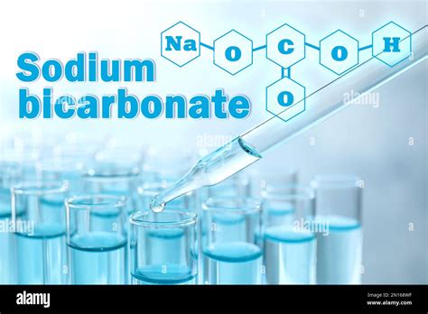 Text Sodium Bicarbonate With Soda Formula And Test Tubes On Background