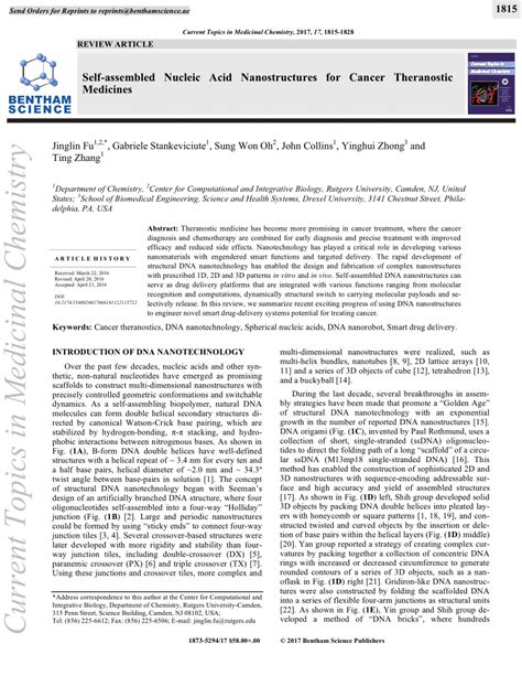 Pdf Self Assembled Nucleic Acid Nanostructures For Cancer Theranostic Medicines