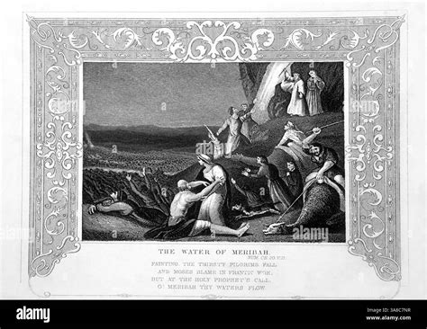 Steel Engraving The Water Of Meribah Moses Striking The Rock Twice