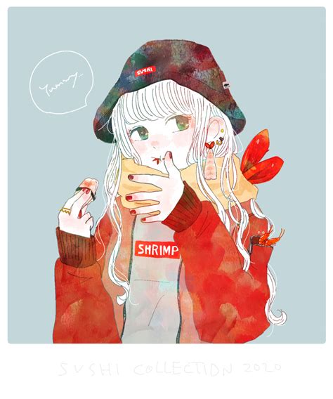 Safebooru 1girl Black Headwear Blue Background Border Clothes Writing