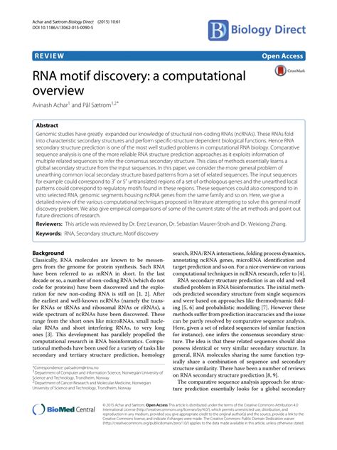 Pdf Rna Motif Discovery A Computational Overview