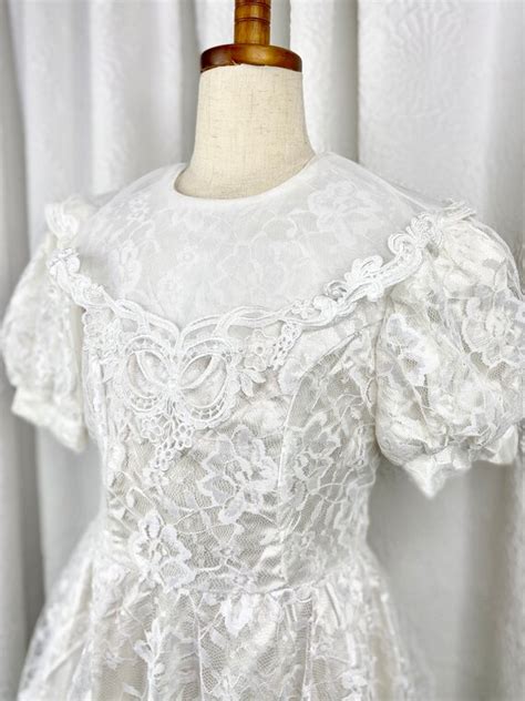 Vintage Jessica McClintock Girls White Lace Dress Vi Gem