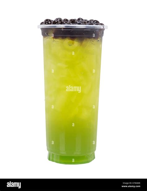 Assorted Tea Drinks On Crushed Ice With Fruit Pearls Isolated On White