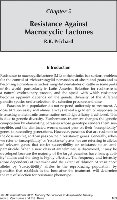 Resistance Against Macrocyclic Lactones Macrocyclic Lactones In