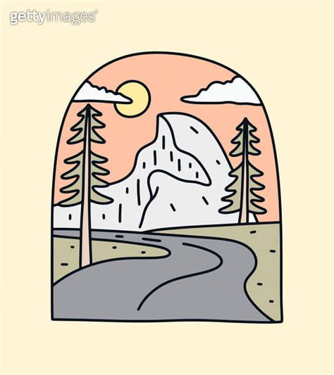 Half Dome Yosemite National Park Mono Line Graphic Illustration Vector