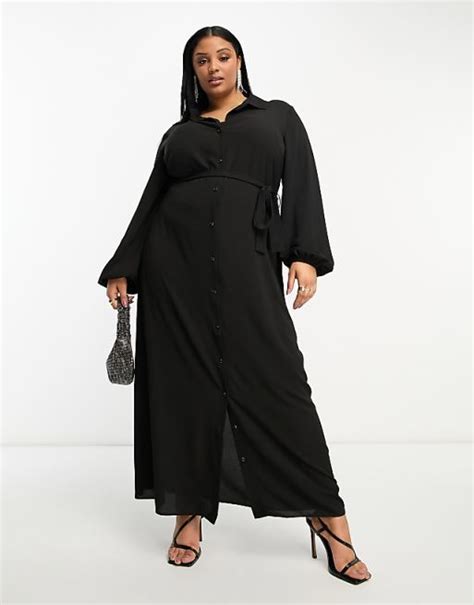 Asos Design Curve Robe Chemise Longue Nouée Devant Noir Asos