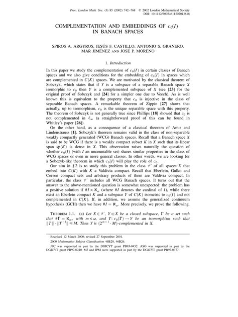 Pdf Complementation And Embeddings Of C0i In Banach Spaces