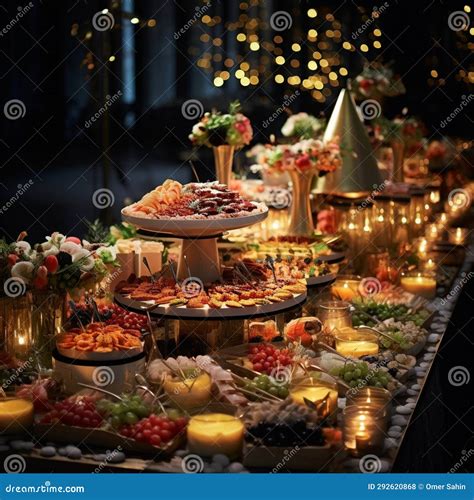 Extravagant Reception Buffet Setup With Visually Stunning And Vibrant