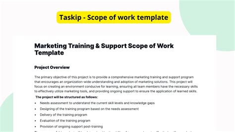 Marketing Training And Support Scope Of Work Template Taskip