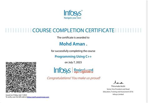Learningneverstops Programming C Infosysspringboard Certification Mohd Aman