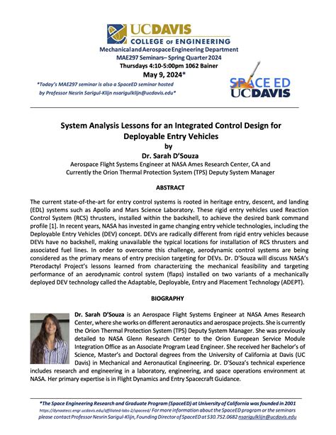 System Analysis Lessons For An Integrated Control Design For Deployable Entry Vehicles College