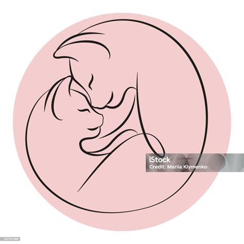 두 마리의 고양이가 포옹하고 있습니다 새끼 고양이와 고양이 선형 도면 로고 고양이 새끼에 대한 스톡 벡터 아트 및 기타 이미지 고양이 새끼 귀여운 단순함 Istock