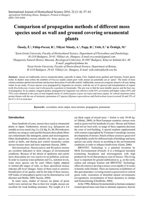 Pdf Comparison Of Propagation Methods Of Different Moss Species Used