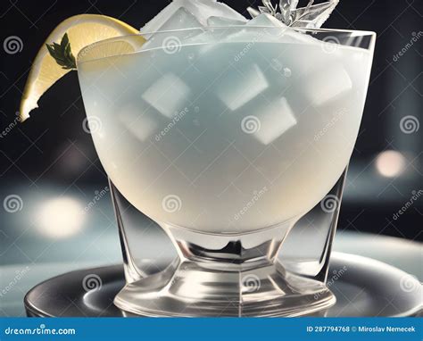 Gin Cocktail With Ice And Lemon Slice Generative Ai Illustration Stock