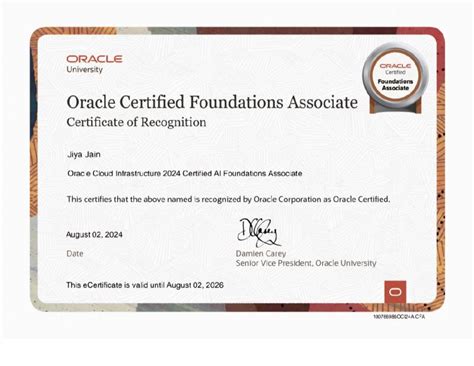 Jiya Jain On Linkedin Oracle Oraclecloud Ai Certification Genai Technology
