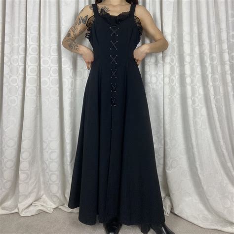 Beautiful Vintage Black Long Dress With Lace Up Depop